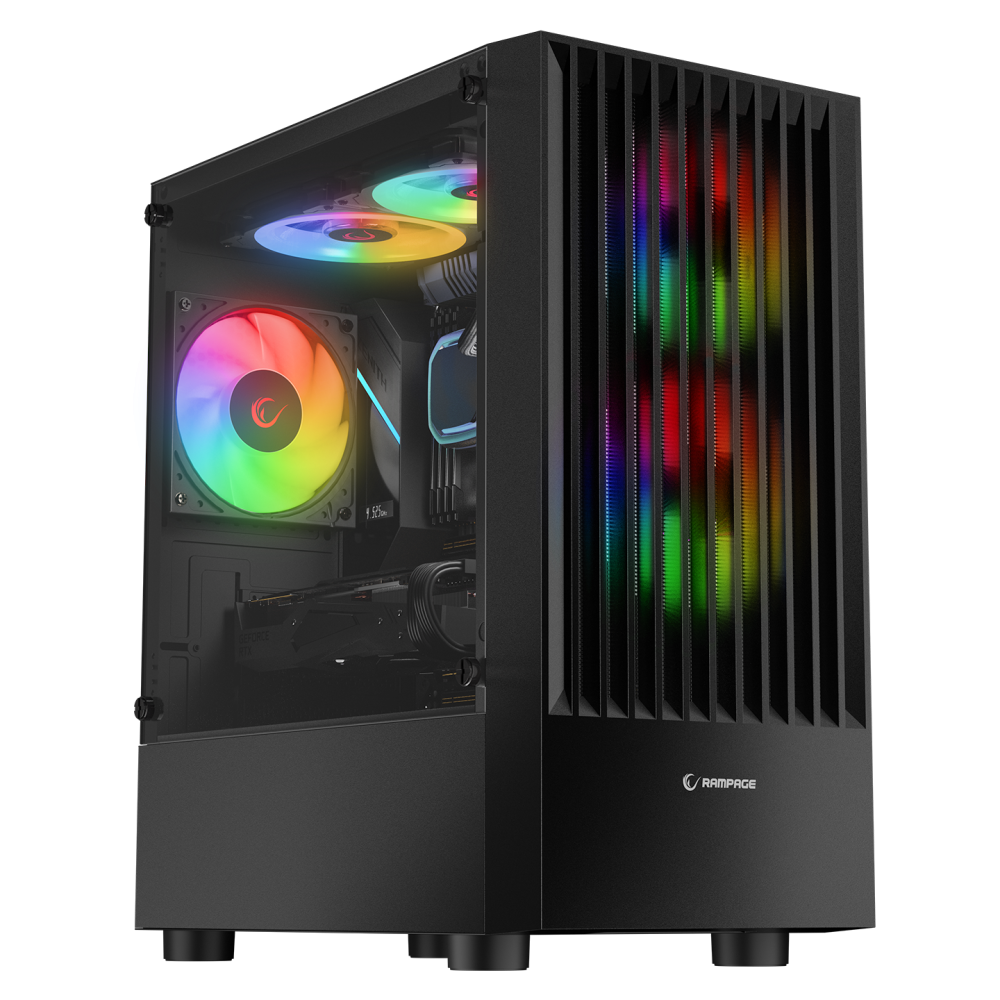 Lyra Mesh Tempered Glass 3x12cm RGB Fan M-ATX Mid-T Gaming Case-Black ...