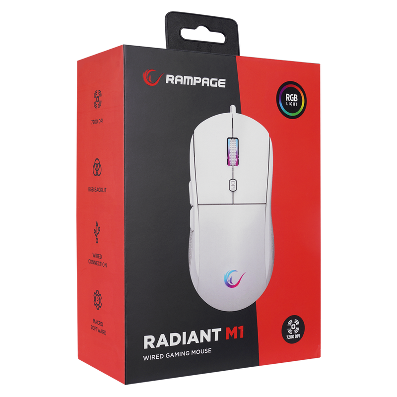 Radiant M1 Makrolu 7200 dpi RGB Oyuncu Mouse-Beyaz – Rampage