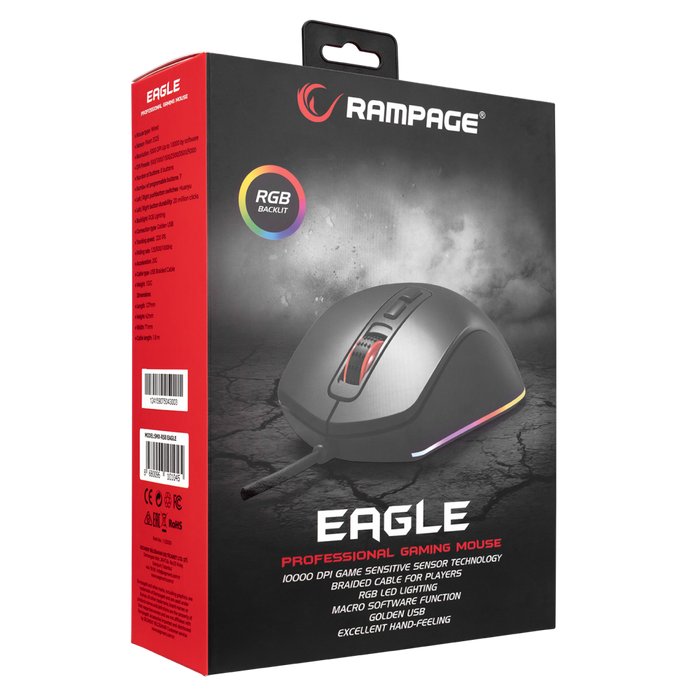 Smx-R58 Eagle 10000 Dpi RGB Makrolu Oyuncu Mouse-Siyah – Rampage
