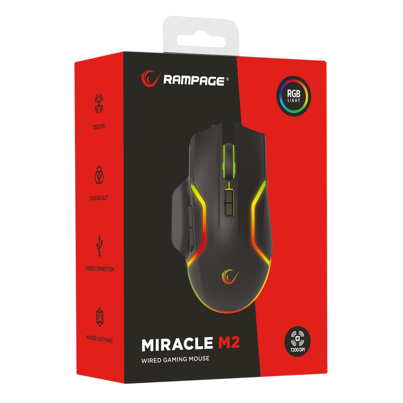 Miracle M2 Usb Siyah 8 Tuşlu RGB 7200dpi Gaming Oyuncu Mouse – Rampage
